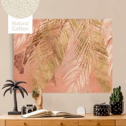 Bilderwelten Leinwandbild originell Tropisch Kunstdruck orange - Palmenbl&auml;tter Rosa und Gold III - Wandbild XXL Wohnzimmer Schlafzimmer