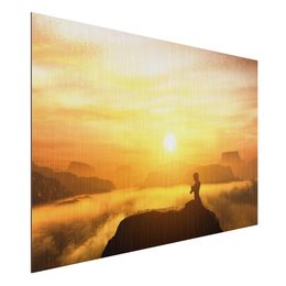 Bilderwelten Alu Dibond Outdoor Bild Natur gelb modern wetterfest - Yoga Meditation - Himmel Wohnzimmer Schlafzimmer