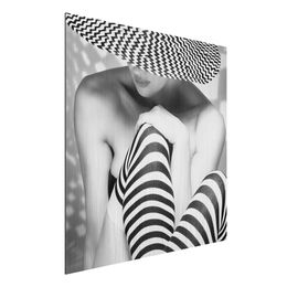 Bilderwelten Alu Dibond Outdoor Bild Portrait schwarz weiss modern wetterfest - Zagging that Zig - Erotik Wohnzimmer Schlafzimmer