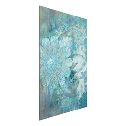 Bilderwelten Alu Dibond Outdoor Bild Blumen blau modern wetterfest - Winterblumen - Deko Wohnzimmer Schlafzimmer