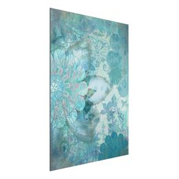Bilderwelten Alu Dibond Outdoor Bild Blumen blau modern wetterfest - Winterblumen - Deko Wohnzimmer Schlafzimmer