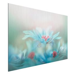 Bilderwelten Alu Dibond Outdoor Bild Blumen t&uuml;rkis Motiv wetterfest - Zarte Bl&uuml;ten in Pastell - Deko Wohnzimmer Schlafzimmer