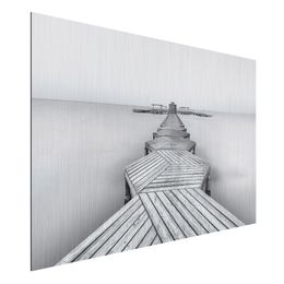 Bilderwelten Alu-Dibond Outdoor Bild H&ouml;lzerner Pier und Schwarz-wei&szlig;
