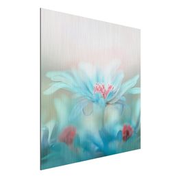 Bilderwelten Alu Dibond Outdoor Bild Blumen t&uuml;rkis Motiv wetterfest - Zarte Bl&uuml;ten in Pastell - Deko Wohnzimmer Schlafzimmer