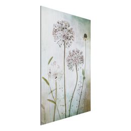 Bilderwelten Alu Dibond Outdoor Bild originell beige Vintage wetterfest - Lauchbl&uuml;ten in Pastell - Pflanzen Wohnzimmer Schlafzimmer