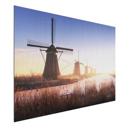 Bilderwelten Alu-Dibond Outdoor Bild Windm&uuml;hlen von Kinderdijk
