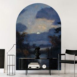 Bilderwelten Rundbogen Tapete Natur modern Wandtapete blau - Otto Modersohn - Mondnacht im Teufelsmoor - Landschaft Wohnzimmer Schlafzimmer