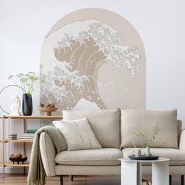 Bilderwelten Rundbogen Tapete Die gro&szlig;e Welle von Kanagawa Beige - Schlafzimmer Wohnzimmer - hinterm Bett - halbrund rund - selbstklebend Fototapete
