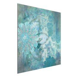 Bilderwelten Alu Dibond Outdoor Bild Blumen blau modern wetterfest - Winterblumen - Deko Wohnzimmer Schlafzimmer