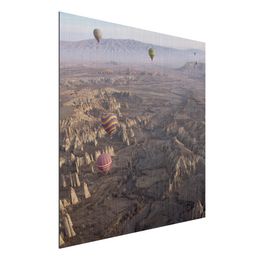 Bilderwelten Alu Dibond Outdoor Bild Natur beige Motiv wetterfest - Hei&szlig;luftballons &uuml;ber Anatolien - Ballon Wohnzimmer Schlafzimmer