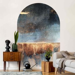 Bilderwelten Rundbogen Tapete Abstraktes Seeufer in Gold - Schlafzimmer Wohnzimmer - hinterm Bett - halbrund rund - selbstklebend Fototapete