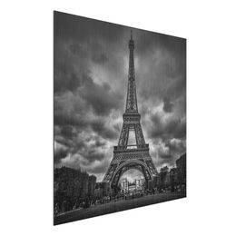 Bilderwelten Alu-Dibond Outdoor Bild Eiffelturm vor Wolken schwarz-wei&szlig;