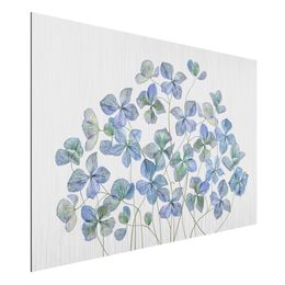 Bilderwelten Alu Dibond Outdoor Bild Blumen blau Landhaus Aquarell - Blaue Hortensienbl&uuml;ten - Deko Wohnzimmer Schlafzimmer