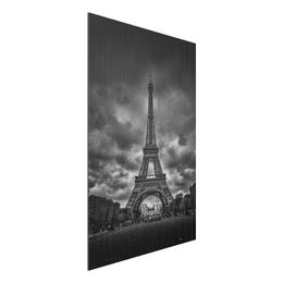 Bilderwelten Alu-Dibond Outdoor Bild Eiffelturm vor Wolken schwarz-wei&szlig;