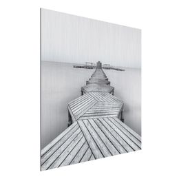 Bilderwelten Alu-Dibond Outdoor Bild H&ouml;lzerner Pier und Schwarz-wei&szlig;