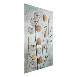 Bilderwelten Alu Dibond Outdoor Bild Blumen beige Vintage wetterfest - Lampionfr&uuml;chte im Herbst - Pflanzen Wohnzimmer Schlafzimmer