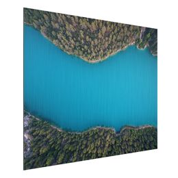 Bilderwelten Alu Dibond Outdoor Bild Natur blau Motiv wetterfest - Luftbild - Tiefblauer See - Landschaft Wohnzimmer Schlafzimmer