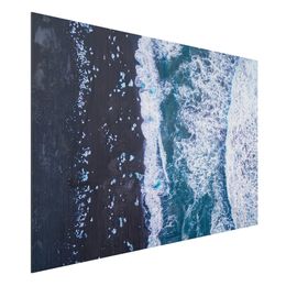Bilderwelten Alu Dibond Outdoor Bild Strand blau Motiv wetterfest - Luftbild - J&ouml;kuls&aacute;rl&oacute;n in Island vertikal - Landschaft Wohnzimmer Schlafzimmer