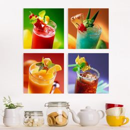 Bilderwelten 4-teiliges Leinwandbild - Quadrat Bunte Cocktails