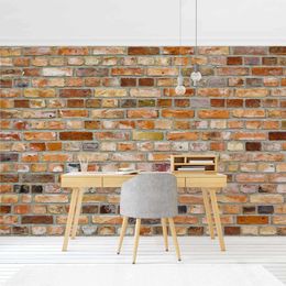 Bilderwelten Fototapete Vliestapete Landhaus 3D-Effekt braun - Colours of the Wall - Backstein Wohnzimmer Schlafzimmer
