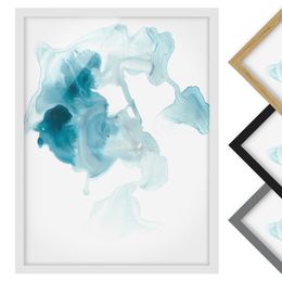 Bilderwelten Bild mit Rahmen originell einzigartig Abstrakt Aquarell - Aquamarin im Dunst I - Deko Wohnzimmer Schlafzimmer