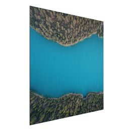 Bilderwelten Alu Dibond Outdoor Bild Natur blau Motiv wetterfest - Luftbild - Tiefblauer See - Landschaft Wohnzimmer Schlafzimmer