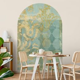 Bilderwelten Rundbogen Tapete Marokkanische Collage in Gold und T&uuml;rkis - Schlafzimmer Wohnzimmer - hinterm Bett - halbrund rund - selbstklebend Fototapete