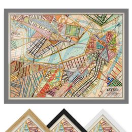 Bilderwelten Bild mit Rahmen - Querformat Moderne Karte von Boston