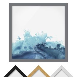 Bilderwelten Bild mit Rahmen - Quadrat Welle Aquarell Blau I