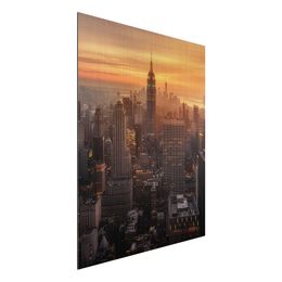 Bilderwelten Alu-Dibond Outdoor Bild Manhattan Skyline Abendstimmung