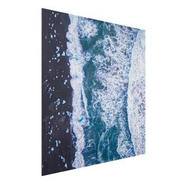 Bilderwelten Alu Dibond Outdoor Bild Strand blau Motiv wetterfest - Luftbild - J&ouml;kuls&aacute;rl&oacute;n in Island vertikal - Landschaft Wohnzimmer Schlafzimmer