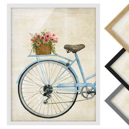 Bilderwelten Bild mit Rahmen Blumen beige modern inkl. Rahmung - Blumenkurier II - Fahrzeuge Wohnzimmer Schlafzimmer