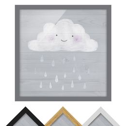 Bilderwelten Bild mit Rahmen - Quadrat Wolke mit silbernen Regentropfen