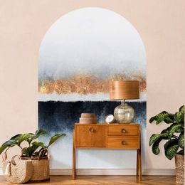 Bilderwelten Rundbogen Tapete Goldener Horizont Aquarell - Schlafzimmer Wohnzimmer - hinterm Bett - halbrund rund - selbstklebend Fototapete