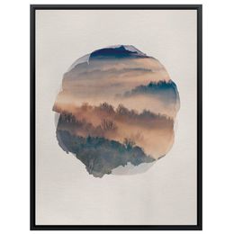 Bilderwelten Leinwandbild - Hochformat Wasserfarben - Nebel bei Sonnenuntergang