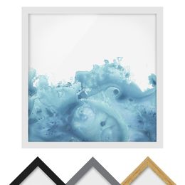Bilderwelten Bild mit Rahmen originell einzigartig Abstrakt Aquarell - Welle Aquarell T&uuml;rkis I - Deko Wohnzimmer Schlafzimmer