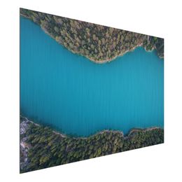 Bilderwelten Alu Dibond Outdoor Bild Natur blau Motiv wetterfest - Luftbild - Tiefblauer See - Landschaft Wohnzimmer Schlafzimmer