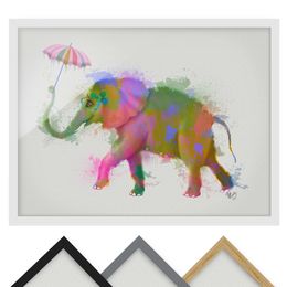 Bilderwelten Bild mit Rahmen - Querformat Regenbogen Splash Elefant