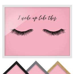 Bilderwelten Bild mit Rahmen Spr&uuml;che rosa modern inkl. Rahmung - Wimpern Chat - Wake up - Spr&uuml;che Wohnzimmer Schlafzimmer