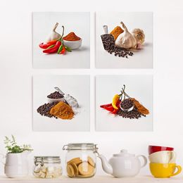 Bilderwelten Leinwandbild Kulinarisch modern Kunstdruck weiss - Chili Knoblauch und Gew&uuml;rz - Sets - Gew&uuml;rze & Kr&auml;uter XXL K&uuml;che