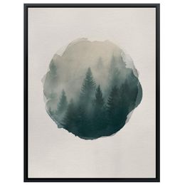 Bilderwelten Leinwandbild - Hochformat Wasserfarben - Nadelwald im Nebel