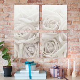 Bilderwelten Leinwandbild Blumen Motiv Kunstdruck weiss - Wei&szlig;e Rosen - Rose XXL Wohnzimmer Schlafzimmer