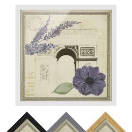 Bilderwelten Bild mit Rahmen Blumen einzigartig Illustration inkl. Rahmung - Paris Collage Arc de Triomphe - Skylines Wohnzimmer Schlafzimmer