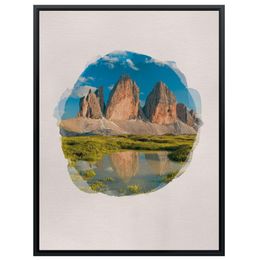 Bilderwelten Leinwandbild - Hochformat Wasserfarben - S&uuml;dtiroler Zinnen und Wasserspiegelung