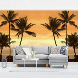 Bilderwelten Fototapete Strand Tropisch Wandtapete orange - Caribbean Sunset II - Palme Wohnzimmer Schlafzimmer