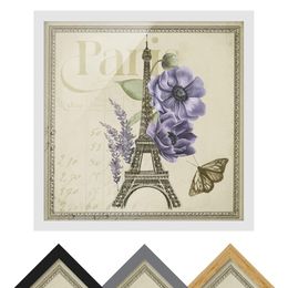 Bilderwelten Bild mit Rahmen Blumen einzigartig Illustration inkl. Rahmung - Paris Collage Eiffelturm - Skylines Wohnzimmer Schlafzimmer