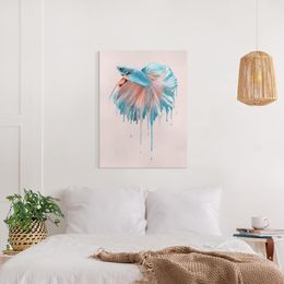 Bilderwelten Leinwandbild Jonas Loose Pop Art Tiere Schmelzender Fisch - Leinwanddruck Hochformat - Wandbild S-XXL - moderne Bilder auf Leinwand Flur Wohnzimmer