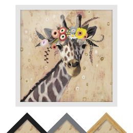 Bilderwelten Bild mit Rahmen Tiere beige modern inkl. Rahmung - Klimt Giraffe - Giraffen Wohnzimmer Schlafzimmer