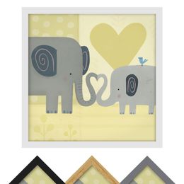 Bilderwelten Bild mit Rahmen Tiere grau Abstrakt inkl. Rahmung - Mama und ich - Elefanten - Deko Wohnzimmer Schlafzimmer