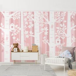 Bilderwelten Fototapete Wald Illustration Wandtapete rosa - B&auml;ume im Wald Rosa - B&auml;ume Kinderzimmer Baby M&auml;dchen Jungen